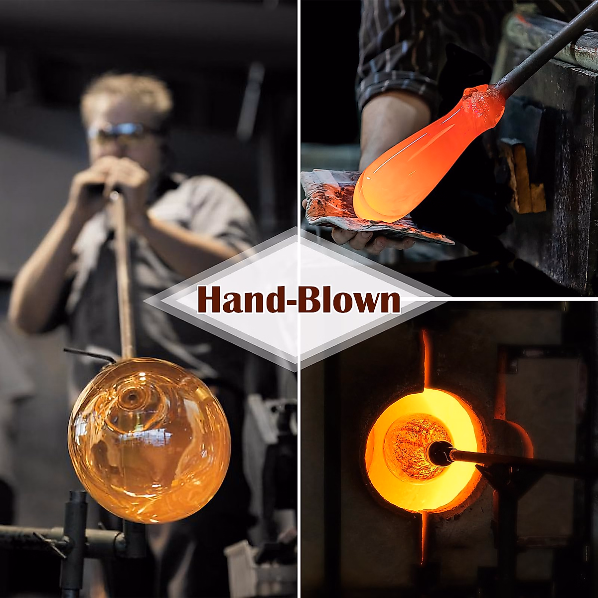 Amber Wine Glasses Set of 6-15oz Hand-Blown Long Stem Wine Glasses, Unique Wine Glasses Gift For Bar, Party