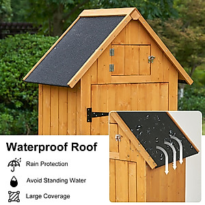 FairOnly Outdoor Shed Storage Cabinet, Garden Wooden Sheds, Outside Storage Cabinet Weather Proof with Floor, Fir Wood Tool Organizer with Door and Shelves for Backyard, Hallway (Natural)