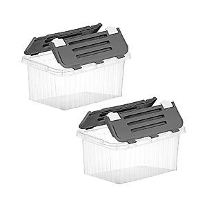 Superio Clear Storage Boxes with Hinged Lids, 10 Quart, Plastic Container Bins for Organizing, Stackable Crates, BPA Free, Organizers