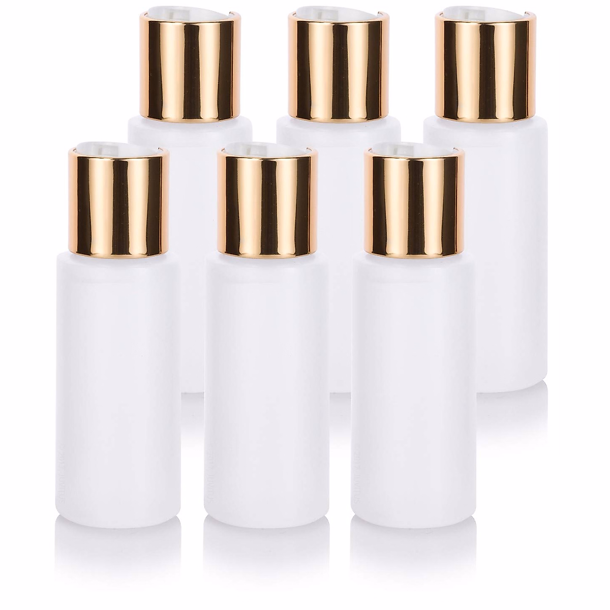 JUVITUS 2 oz Clear Natural Refillable Plastic Squeeze Bottle with Gold Metal Disc Cap Top - (6 Pack)