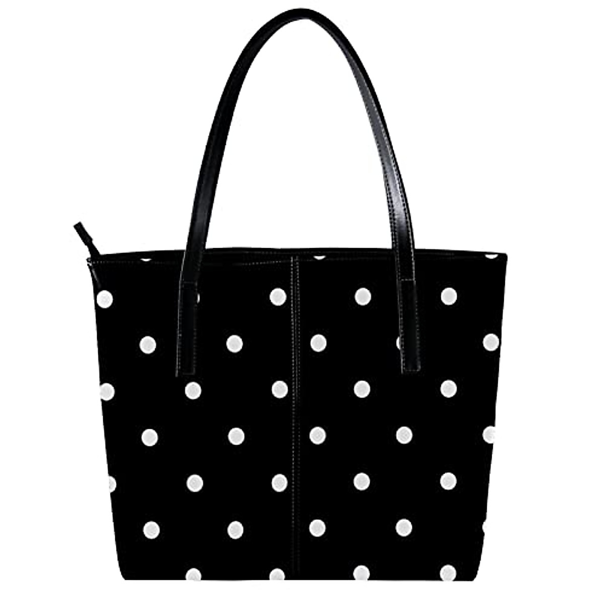 Fashion Leather Handbags White Black Polka Dot Tote Bag With Zipper for Beach Shopping School Work Travel Business