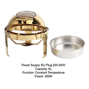 Stainless Steel Alcohol Heated Round Catering Food Warmer with Food Pan Visible Lid for Event Party Holiday Gold (2 Compartment Pan)