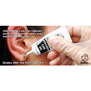 Ear Piercing Earrings 6 Pairs of 4mm 16ga Thick Post Gold Studs and 6 each ear aftercare gels Hypoallergenic