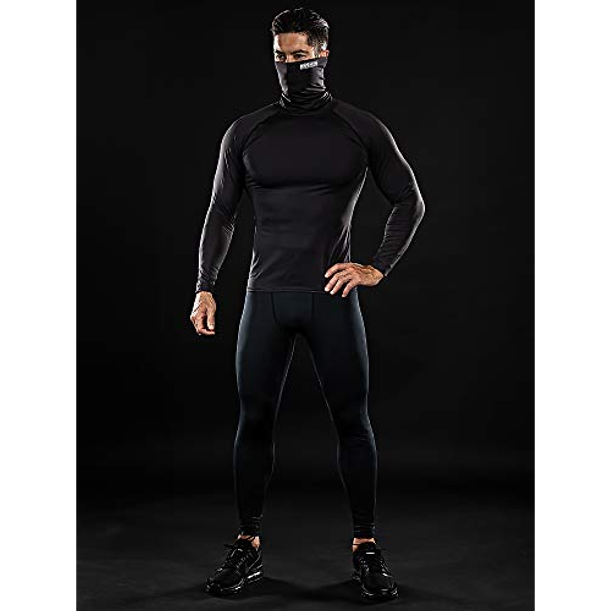 DRSKIN 2 Pack Men's MASK Turtleneck Compression Shirts Top Long Sleeve Thermal Sports Baselayer Running Athletic Workout (Turtleneck SB01 2P, L)