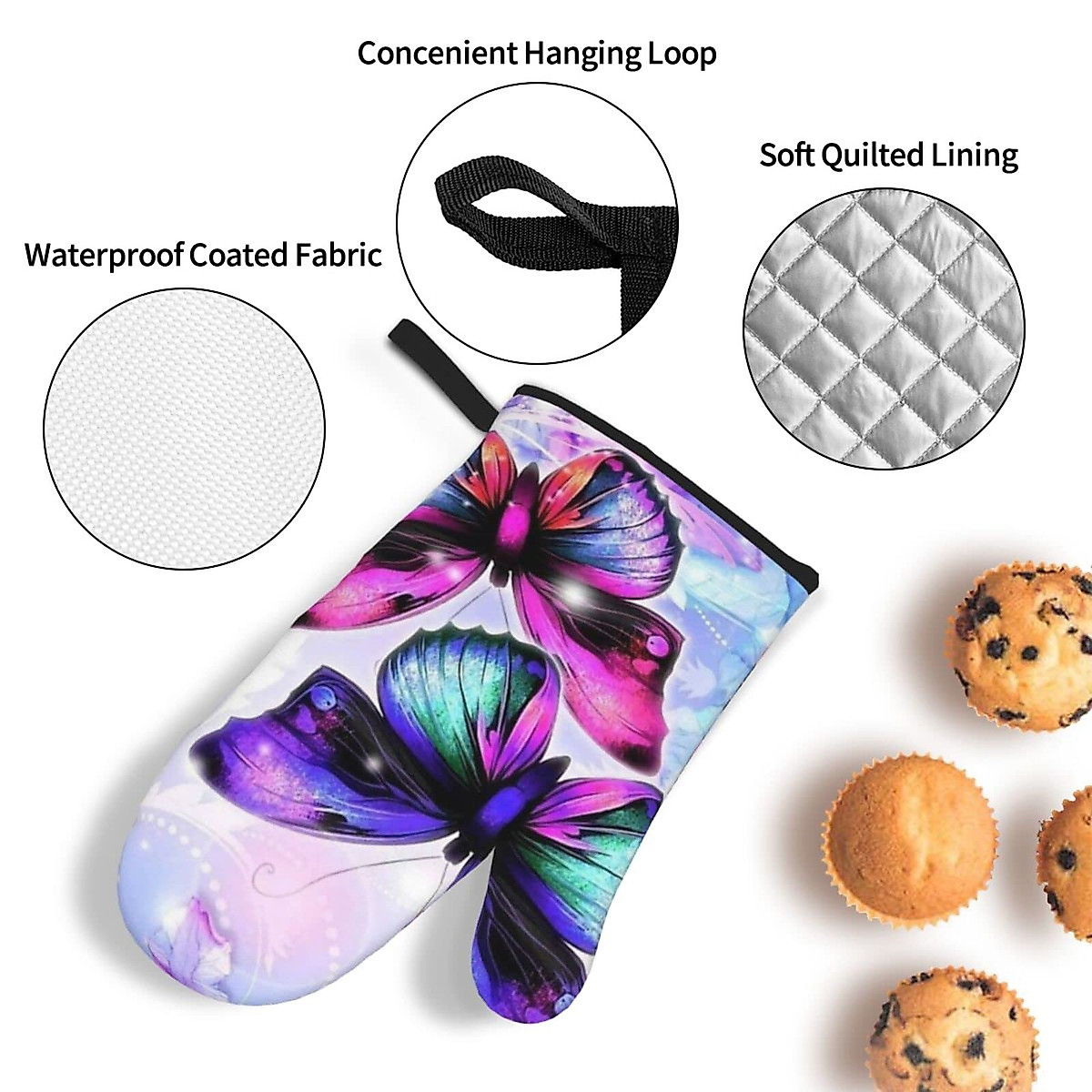 4-Piece Oven Glove and Pot Holder,Purple Butterfly (2),Heat-Resistant Oven Glove and Pot Holder,Can Be Used for Cooking and Grilling