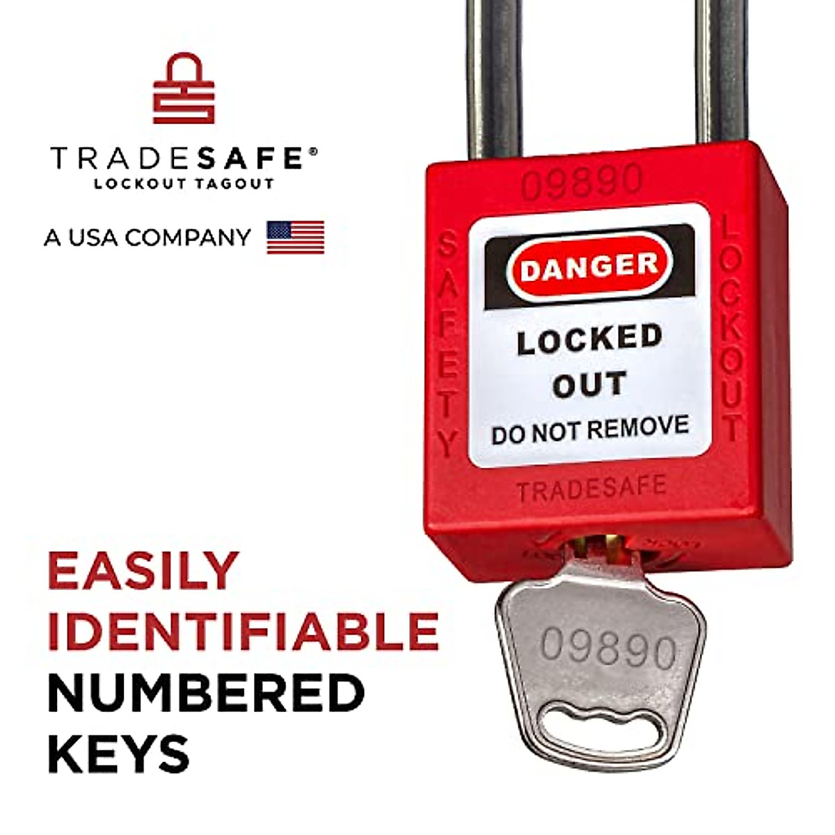 TRADESAFE Lockout Tagout Locks Set - 10 Red Loto Locks, Lockout Locks Keyed Different, 1 Key Per Lock, OSHA Compliant Lock Out Tag Out Padlocks, Safety Padlocks for Electrical Lockout Tag Out Kits