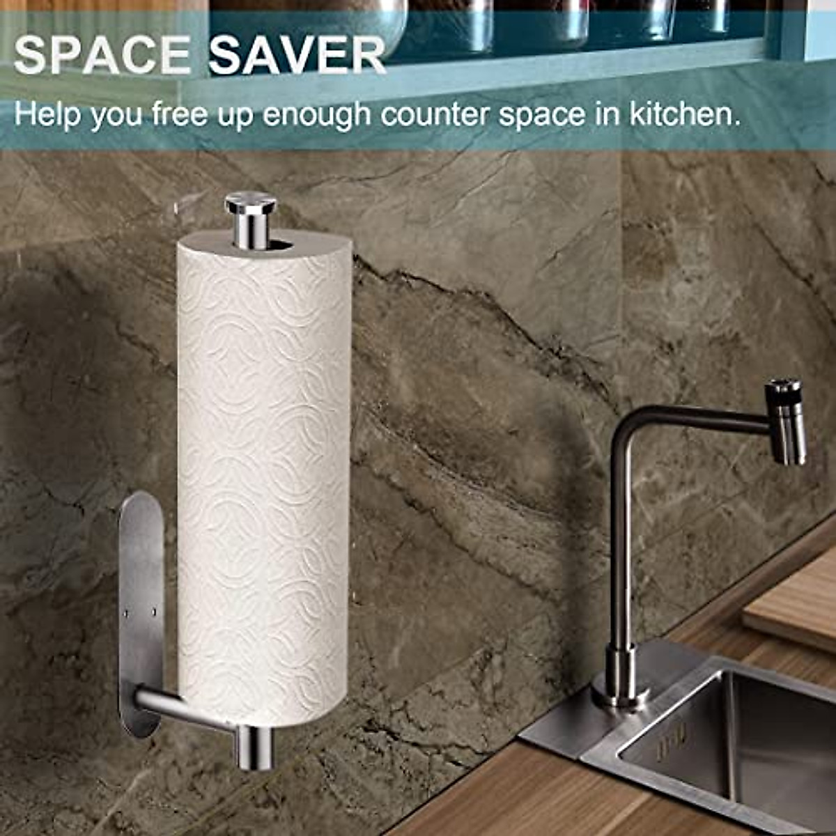 Paper Towel Holder Under Cabinet 2 Pack,Stainless Steel Paper Towel Holder Wall Mount for Kitchen, Bathroom, RV, Paper Towel Rack with Self Adhesive and Screws (Silver)