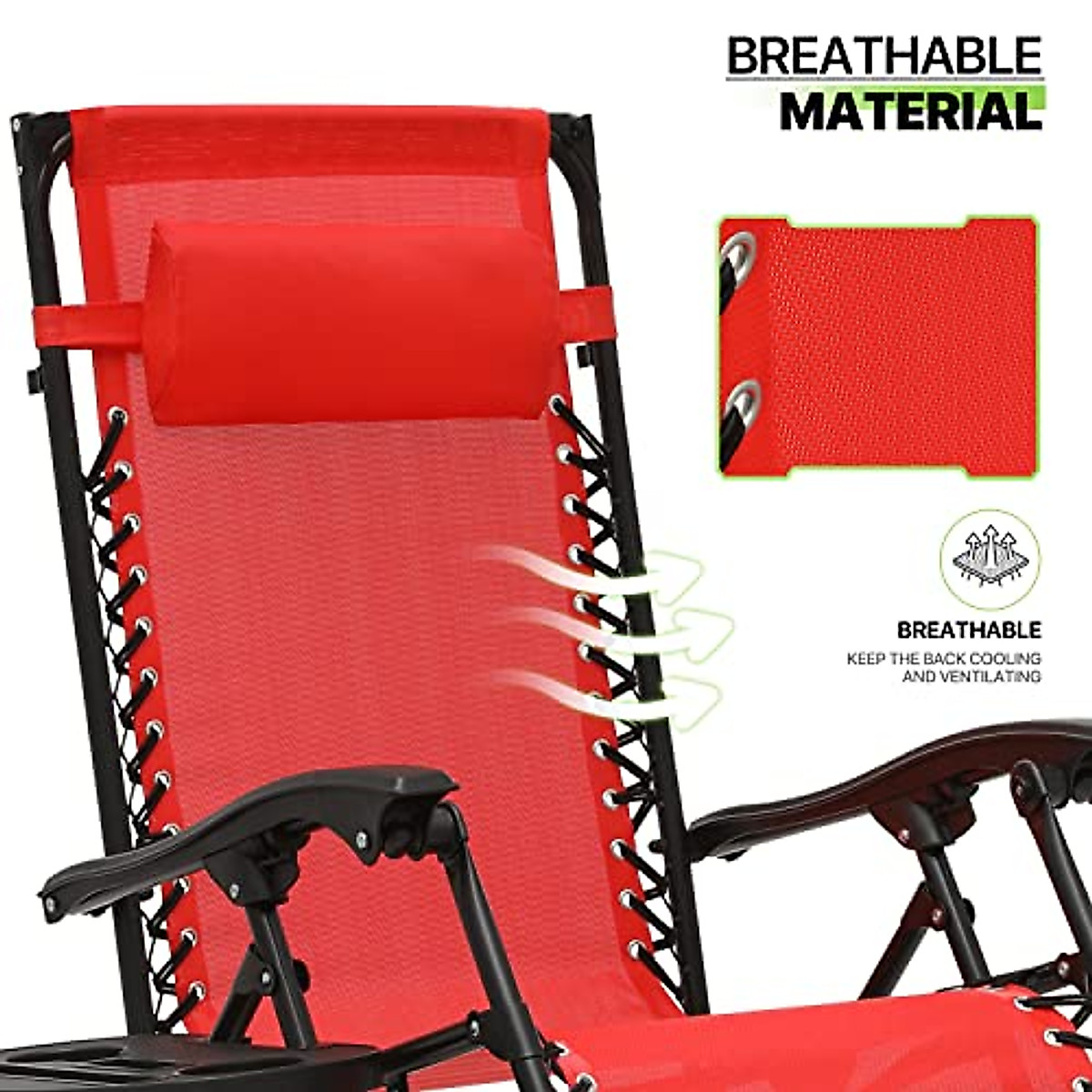 Magshion Zero Gravity Chair with Canopy Set of 2, Reclining Outdoor Patio Lounge Chair, Folding Anti Gravity Recliner, Portable Lounger with Removable Cup Holder Side Tray and Pillow Headrest (Red)