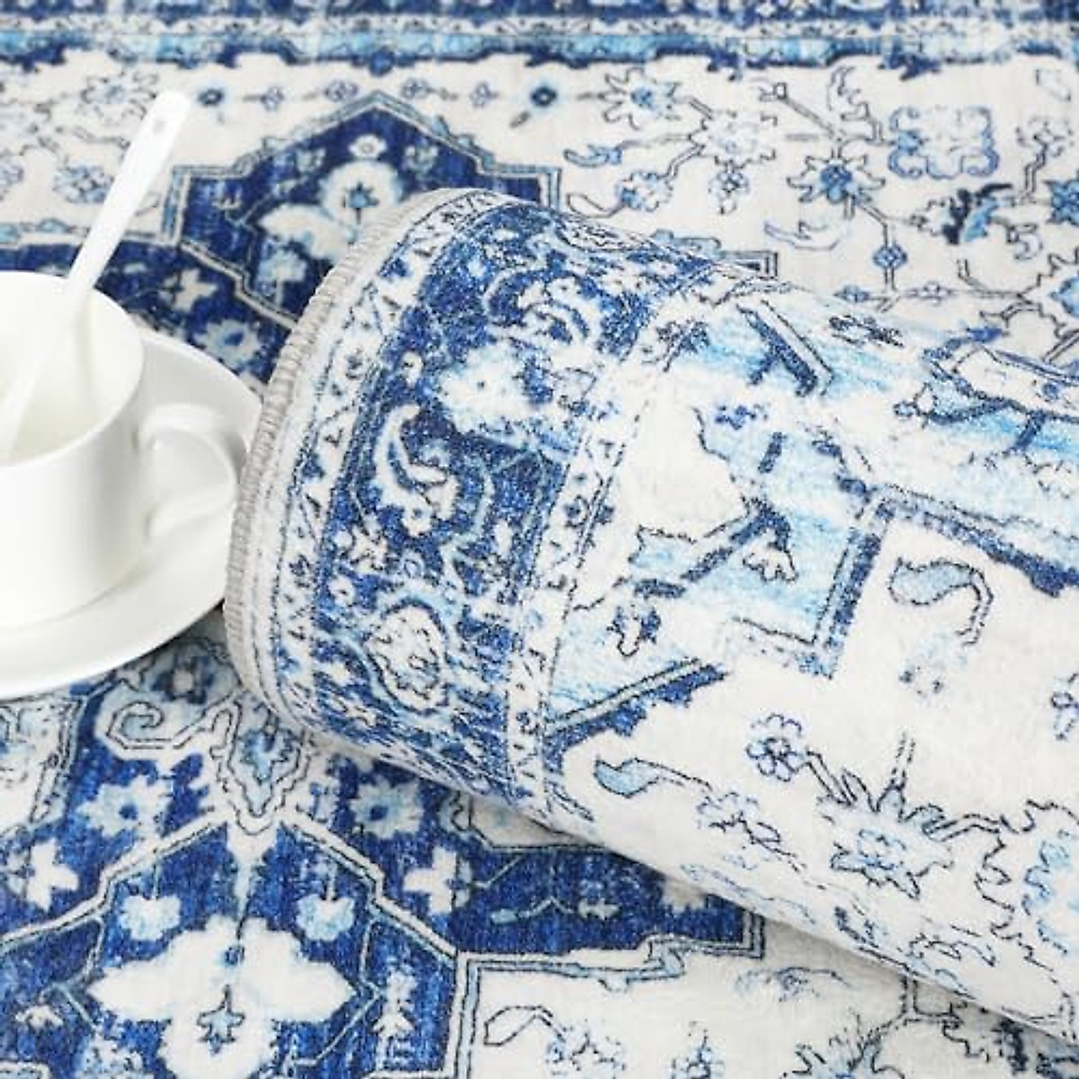 GlowSol Washable Area Rug 9x12 Boho Floral Non-Slip Rugs Vintage Low Pile Carpet Medallion Rugs for Living Room Bedroom Dining Room Office,9x12