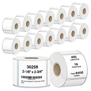 6400 Labels Replacement Compatible for DYMO 30258 2-1/8"x2-3/4" Multipurpose Return Address Labels, LabelChoice 16 Rolls Direct Thermal Labels Used with Rollo, DYMO 4XL Desktop Thermal Printers