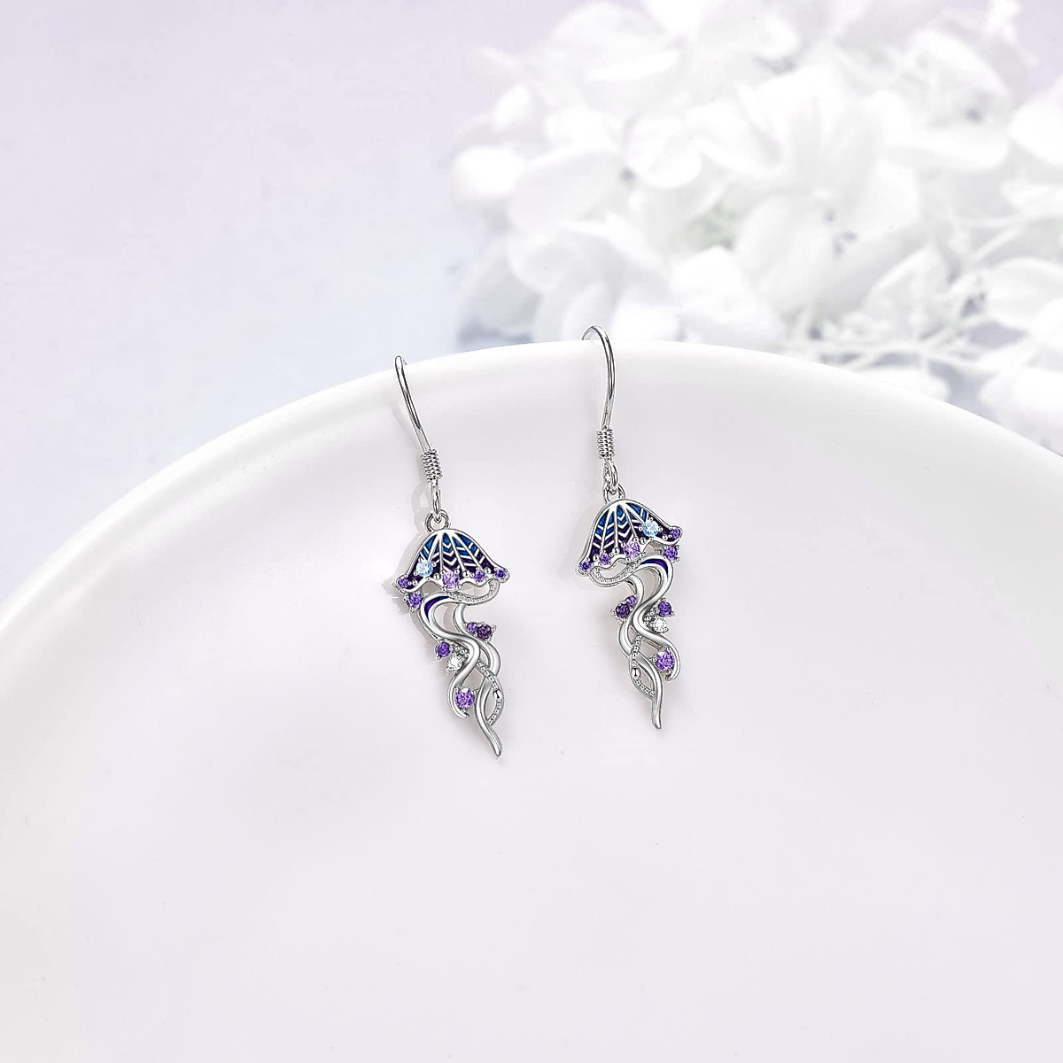 YFN Jellyfish Earrings 925 Sterling Silver Jellyfish Dangle Drop Earrings Ocean Jewelry Gifts for Women
