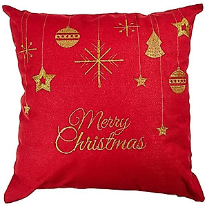 Violet Linen Seasonal Xmas Christmas Holiday Glories Pattern, Polyester Embroidered Jacquard, Ornaments, 18 Inch x 18 Inch, Square, Decorative Accent Throw Pillow