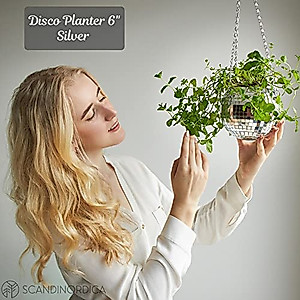 SCANDINORDICA Disco Ball Planter – Disco Ball Plant Hanger, Mirror Disco Planter with Chain and Macrame Hanger, Hanging Planters for Indoor Plants | 6 inch Silver