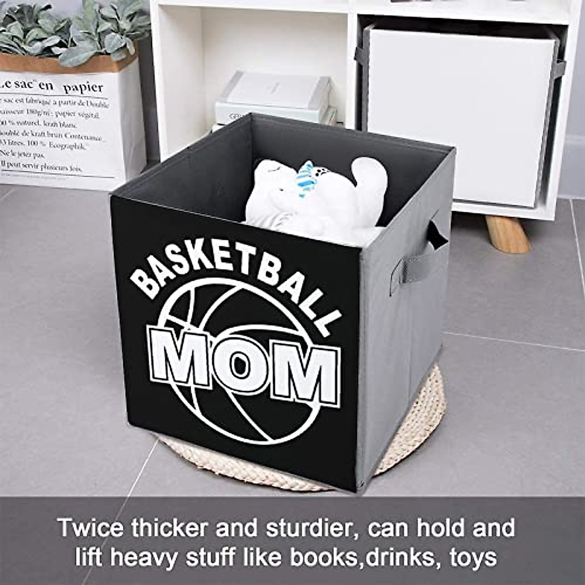 Basketball Mom Collapsible Storage Bins Basics Folding Fabric Storage Cubes Organizer Boxes with Handles