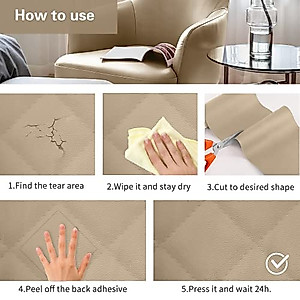 Self-Adhesive Leather Repair Patches,8x11 inch Leather Repair Tape for Couches,Vinyl Leather Repair Kit for Furniture,Drivers Car Seats,Handbags,Jackets Beige