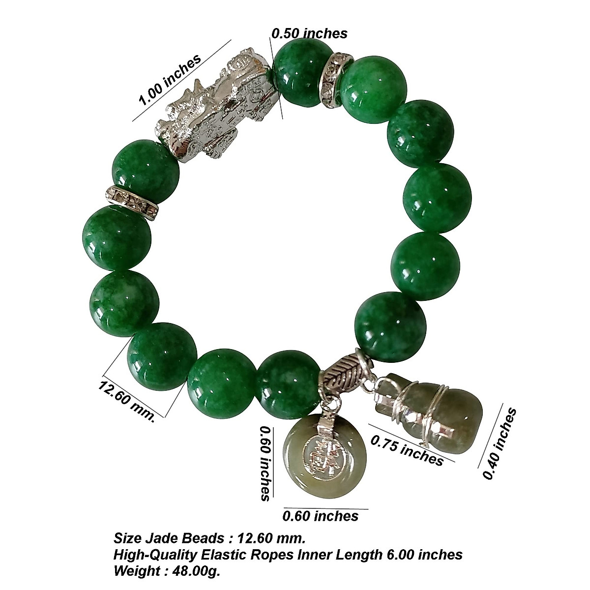 Thai Jade Bracelet Women Good Luck Ring Chain Feng Shui Bracelets Xiu Pi Yao Chinese Dragon Attract Good Luck Wealth Jewelry Adjustable Elastic PNH01456 Green/Silver/Light Green Length 6.00''