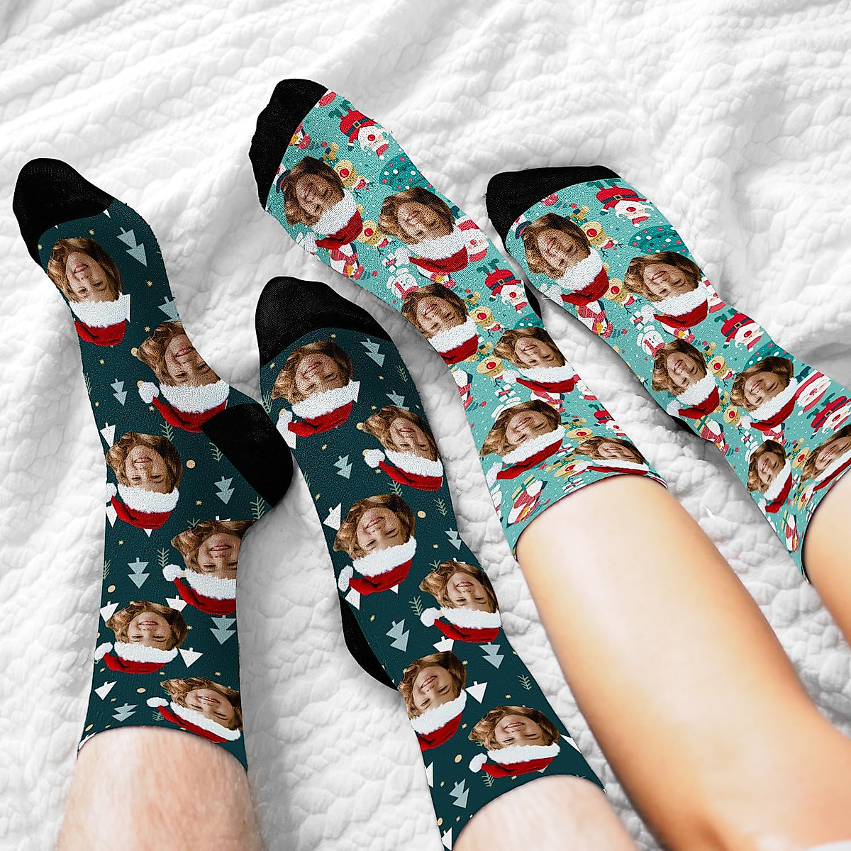 YESCUSTOM Custom Socks with Face, Personalized Christmas Funny Socks with Heart, Customized Crew Sock Gifts for Men Women Couples