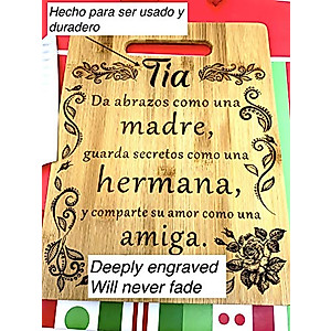 Regalo para tia: tabla de cortar de bambú grabada (22 x 30 cm) Gift for aunt in Spanish-Engraved bamboo cutting board 9"x12"