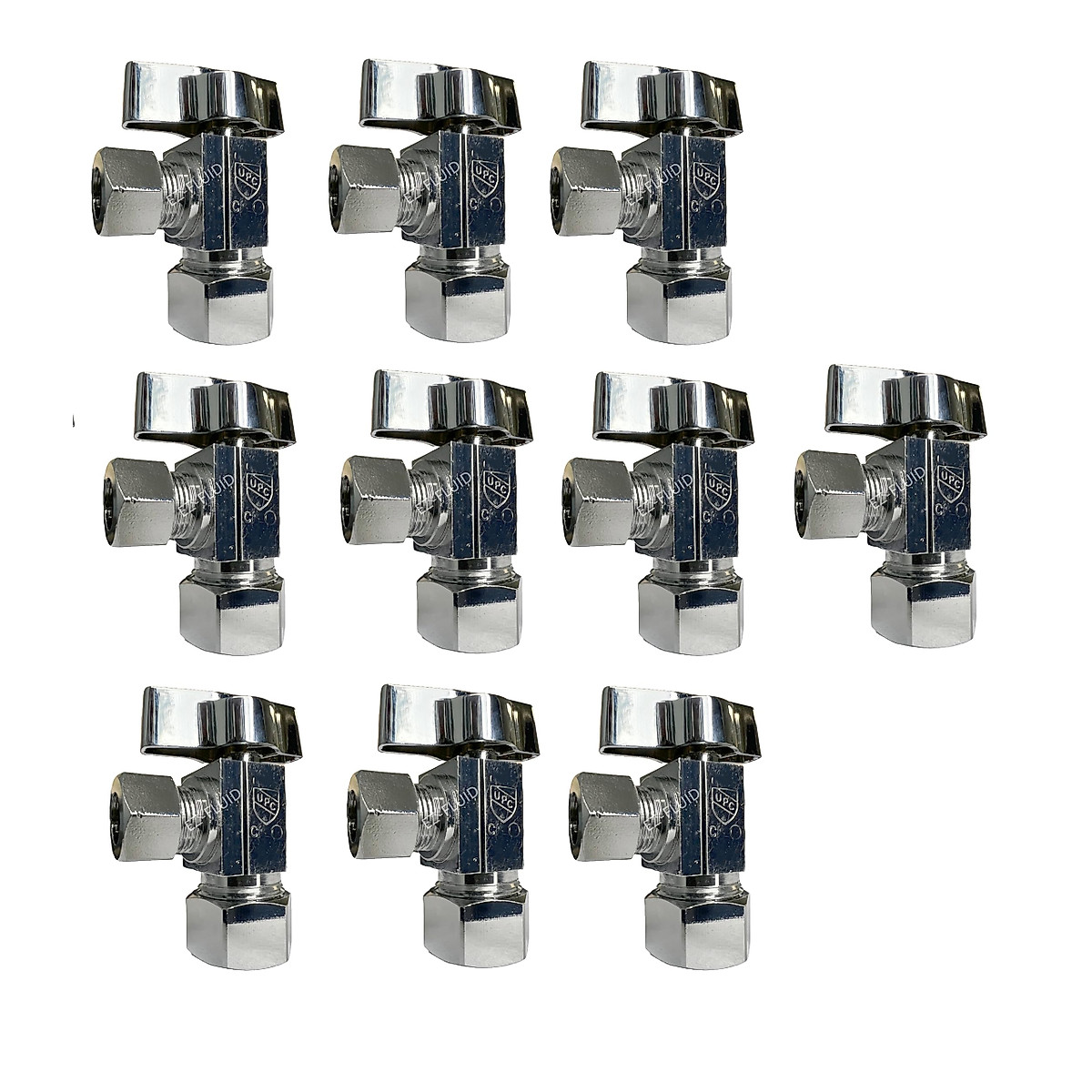 10Pcs EZ-Fluid Heavy Duty 1/2" Nom. Comp (5/8" OD Comp) x 3/8" OD Comp Squared Body Angle Stop Valve,1/4 Turn Handle,Chrome Brass Water Shut Off Ball Valve for Water Pipes,Faucet,Toilet, Sink