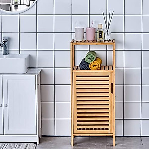 Purbambo Bathroom Bamboo Storage Cabinet, Freestanding Floor Cabinet with Door and Shelf for Bathroom, Living Room, Bedroom, Hallway, Kitchen