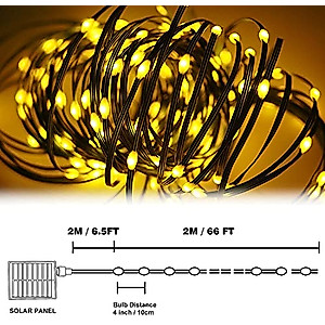 kemooie 2 Pack Outdoor Solar String Lights, 200 LED Upgraded Solar Fairy Lights with Remote, 8 Twinkle Modes Outdoor Christmas Lights for Garden,Christmas, Decorations(Warm White)
