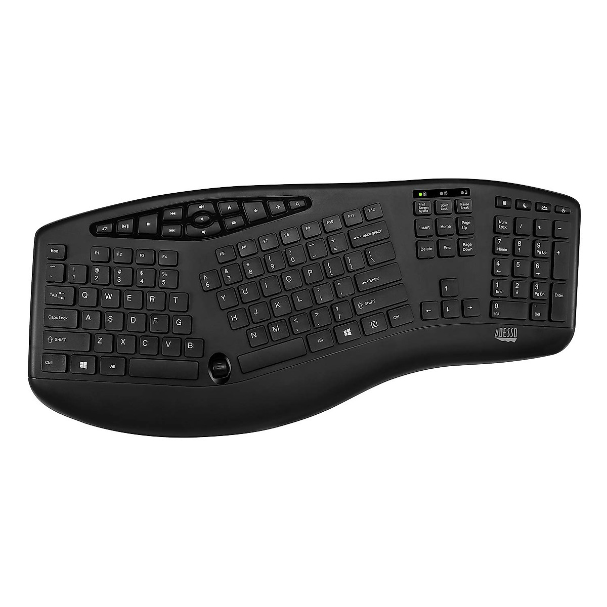 Adesso Truform Media 1600 (WKB-1600CB) 2.4GHz RF Wireless Ergonomic Keyboard and Optical Mouse , Multi-Media Keys and Adjustable DPI Mouse 5 Million Keystrokes Black