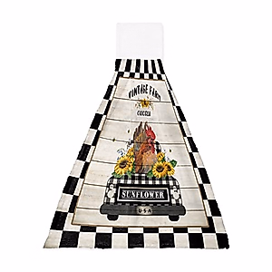 Hanging Kitchen Towel with Loop Vintage Farm Chicken Truck Black White Buffalo Plaid Soft Dish Towels Tie Towel Tea Towels Washcloth for Bathroom Home