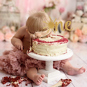 Cake Topper for Baby 1st Birthday - Gold Glitter Sunshine First Anniversary Shower Topper, Single-sided Sun ONE Birthday Cake Smash Topper For Photo Booth Props, Party Cake Decorating Supplies