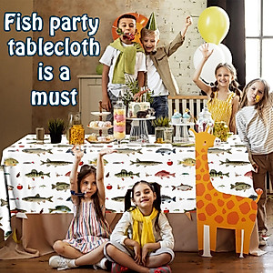 Juweked 3 Pieces Fishing Table Cloth,Under The Sea Party Decorations Waterproof Plastic Gone Fishing Theme Table Cover for Little Fisherman Decorations,Fishing Party Supplies - 70.8×42.5inch