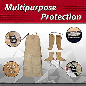 SAFE HANDLER Welders Leather Protection Kit with 5 Piece Full Body Protection | Sturdy, Strong Overall Protection, Adjustable Straps, Grade A Split Leather, 36 inch