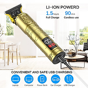 Keasen Professional Hair Trimmer, Hair Clippers for Men Zero Gapped T-Blade Trimmer Cordless Rechargeable Edgers Clippers Baldheaded Zero Gapped Trimmers Grooming Kit IPX5 Waterproof Rechargeable