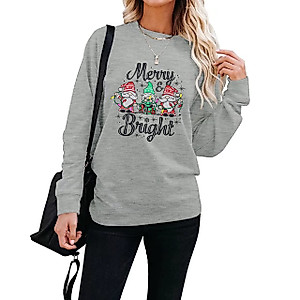 KIMSOONG Christmas Sweatshirts for Women Believe Sweatshirt Funny Christmas Sweaters Lightweight Blouse Xmas Hat Holiday Tops