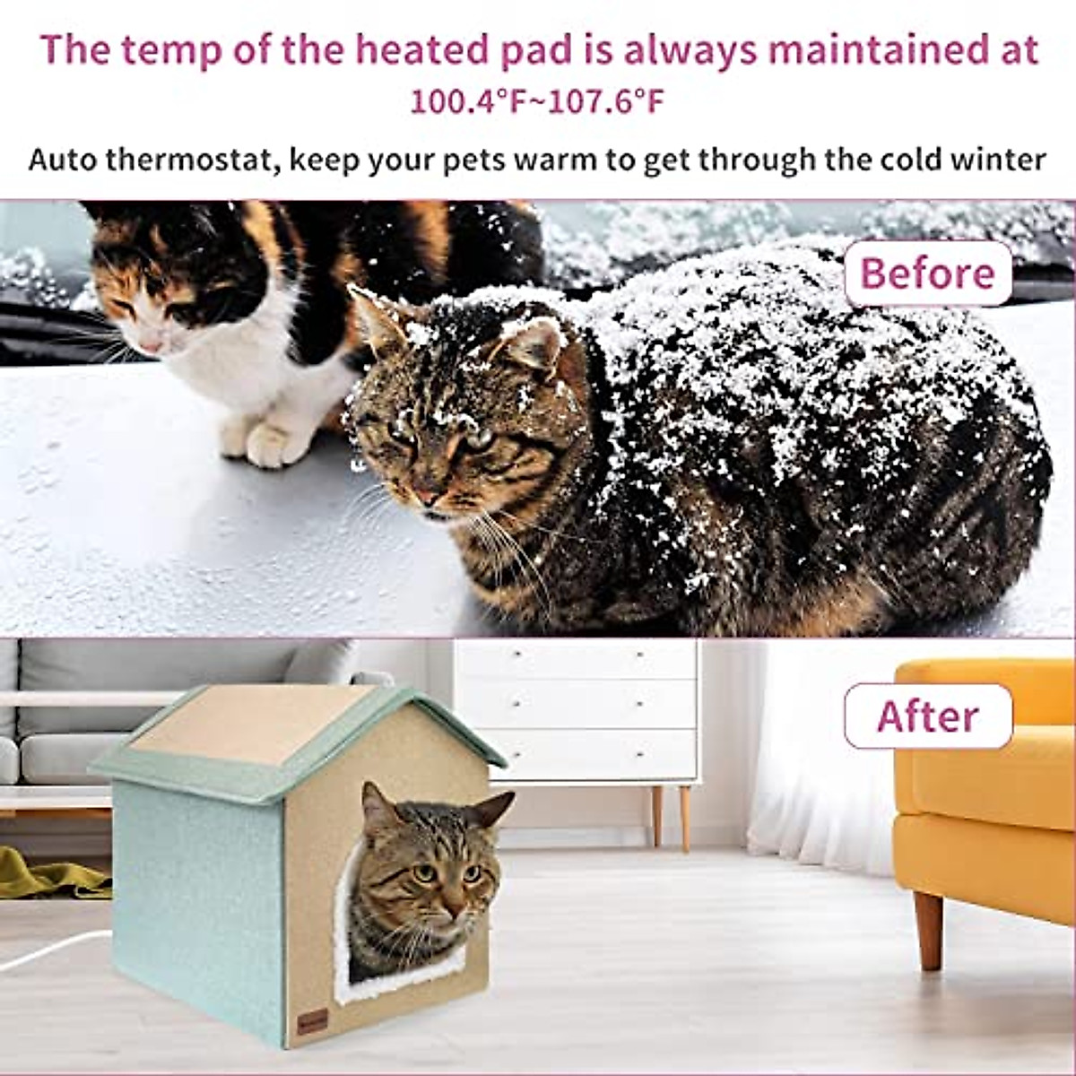 MARUNDA Heated Cat Houses for Outdoor Cats in Winter, Heated cat House for Indoor and Kitty Shelter for Your Pet to Stay Warm and Cozy,Easy to Assemble.(2 Step Finish)