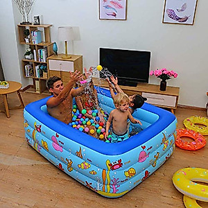 Inflatable Swimming Pool with Inflatable Soft Floor, 70" x 55" x 24" Blow Up Pool for Kids and Adults, Ocean World Kiddie Pool for Backyard, Garden, Outdoor, Party
