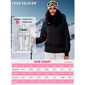 FREE SOLDIER Women's Waterproof Ski Snow Jacket Fleece Lined Warm Winter Rain Jacket with Hood Fully Taped Seams(Black,3XL)