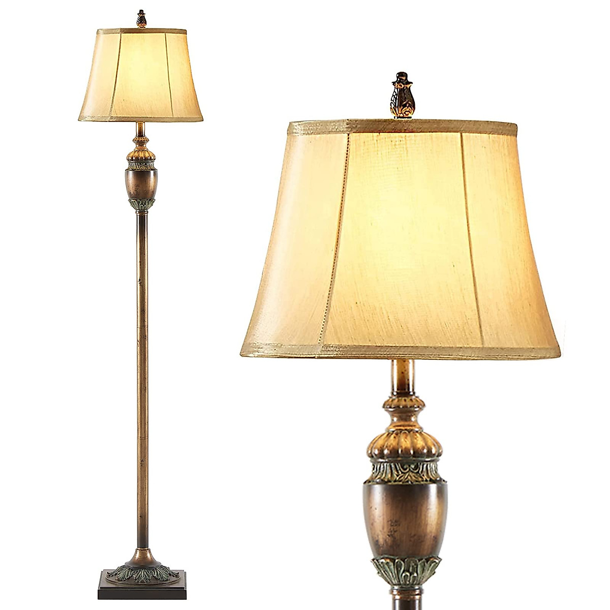 Fullarge Farmhouse Floor Lamps for Living Room, Tall Standing Floor Lamp Heavy Duty Resin,Traditional Pole Lamp for Bedrooms Living Room