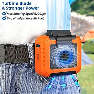 SLENPET 6000mAh Portable Waist Clip Fan with 23H Working Time, 6200RPM Strong Airflow, 3 Speeds, Rechargeable Battery Operated Personal Fan, Hands-free USB Belt Fan for Clothes Shirt Farm Work Hiking