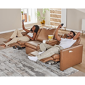 AMERLIFE Reclining Sectional Sofa, Power Recliner Sofa with Single Right Recliner, Loveseat Recliner Couch with USB Port, Leather Modular Sofa for Living Room