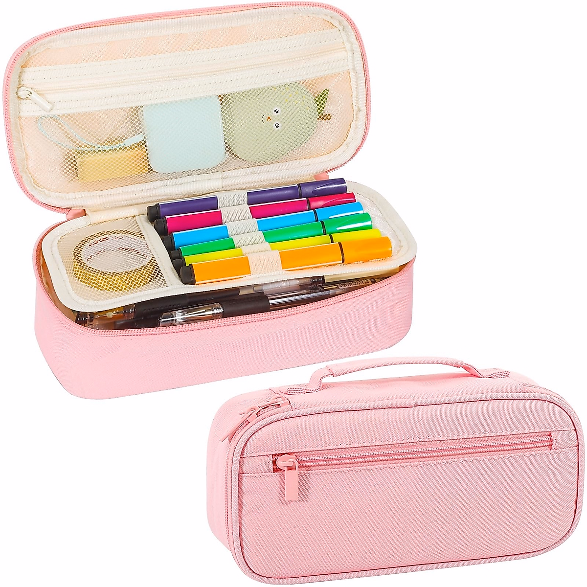 Betarami Pink Pencil Case with Handle, Portable Stationery Case, Pencil Pouch, Large Pencil Case for Home, School &Office