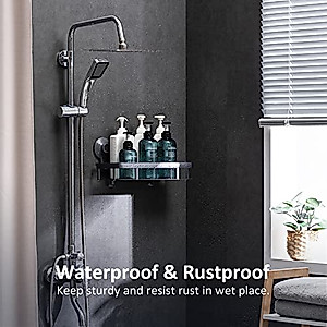 TAILI Aluminum Shower Caddy with Suction Cup, Shower Shelf Drill-Free Storage Basket for Shampoo, Body Wash, Rustproof Kitchen Bathroom Bedroom Organizer, Strong Weight Bearing of 22 LBS, Black