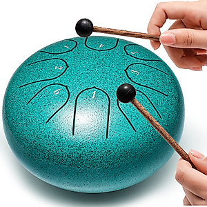 Steel Tongue Drum Musical Instruments: 6 Inch 8 Notes Metal Hand Drums, Music Gifts for Family Friends (Malachite)