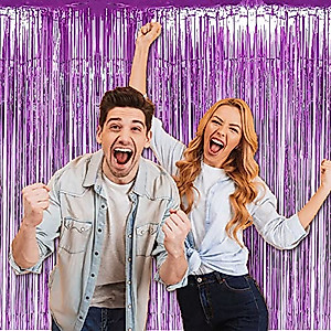 HalloweenDecorate 4 Pack Light Purple Foil Fringe Curtain Backdrop, 3.28Ft x 8.2Ft Metallic Tinsel Foil Fringe Streamers Curtains for Party,