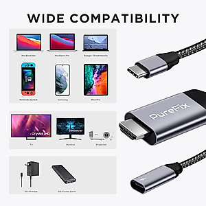 Purefix USB C to HDMI Cable Adapter for Nintendo Switch, Type C to 4K60Hz HDMI with 100W PD Powering Cord for MacBook Pro Air, iPad Pro, Microsoft Surface, Samsung Dex, Dell XPS & More