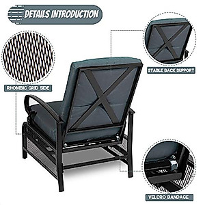 Crownland Outdoor Furniture Automatic Adjustable Patio Recliner Chair with Metal Frame and Water Resistant Cushion for Sunbathing (Peacock Blue)