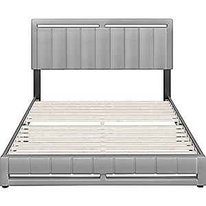 Boyd Sleep Beaumont Upholstered Platform Bed Frame with Headboard, Mattress Foundation NOT Required: Faux Leather, Grey, Full
