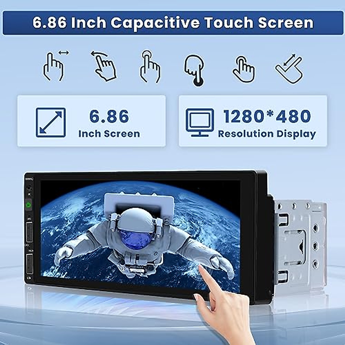 6.86 Inch Wireless Apple Carplay Car Stereo Single Din Touch Screen Car Radio with Bluetooth 5.0 Support Android Auto Mirror Link FM EQ SWC, Car Audio Receiver with USB/SWC/MIC/AUX-in