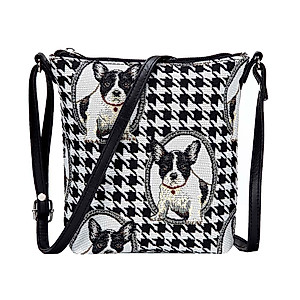 Signare Tapestry Small Crossbody Bag Sling Bag for Women with French Black and White Bulldog Design (SLING-FREN)