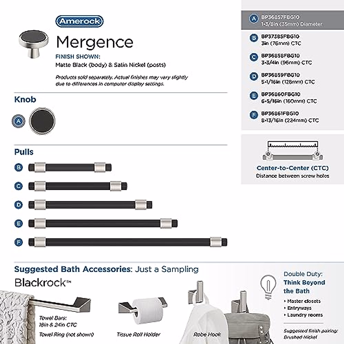 Amerock | Cabinet Knob | Matte Black/Satin Nickel | 1-3/8 inch (35 mm) Diameter | Mergence | 1 Pack | Drawer Knob | Cabinet Hardware