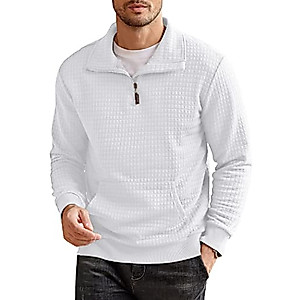 COOFANDY Men's Thermal Collar Sweatshirt Long Sleeve Zip Up Gym Athletic Golf Pullover 1/4 zip sweatshirt White X-Large