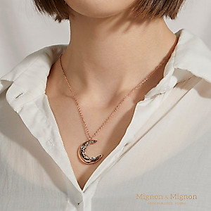 MignonandMignon Dainty Crystal Jewelry Gold Crescent Moon Necklace Black Diamond Graduation Gift for Her Celestial Halloween Anniversary - ZCMN